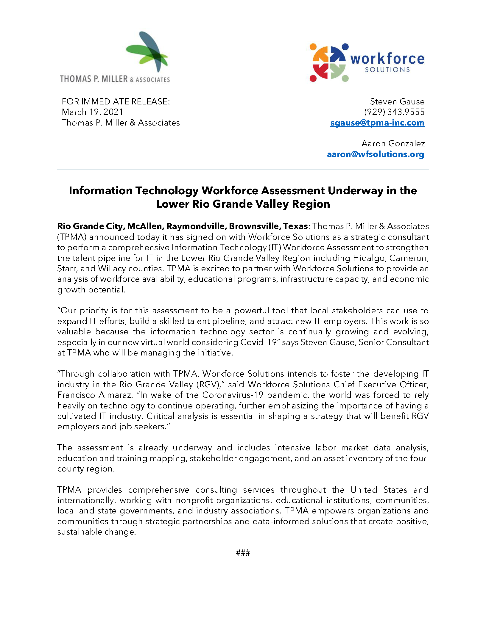 PRESS RELEASE: Information Technology Workforce Assessment Underway in ...